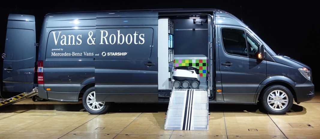 Integrating self-driving robots with delivery vans to provide local ...